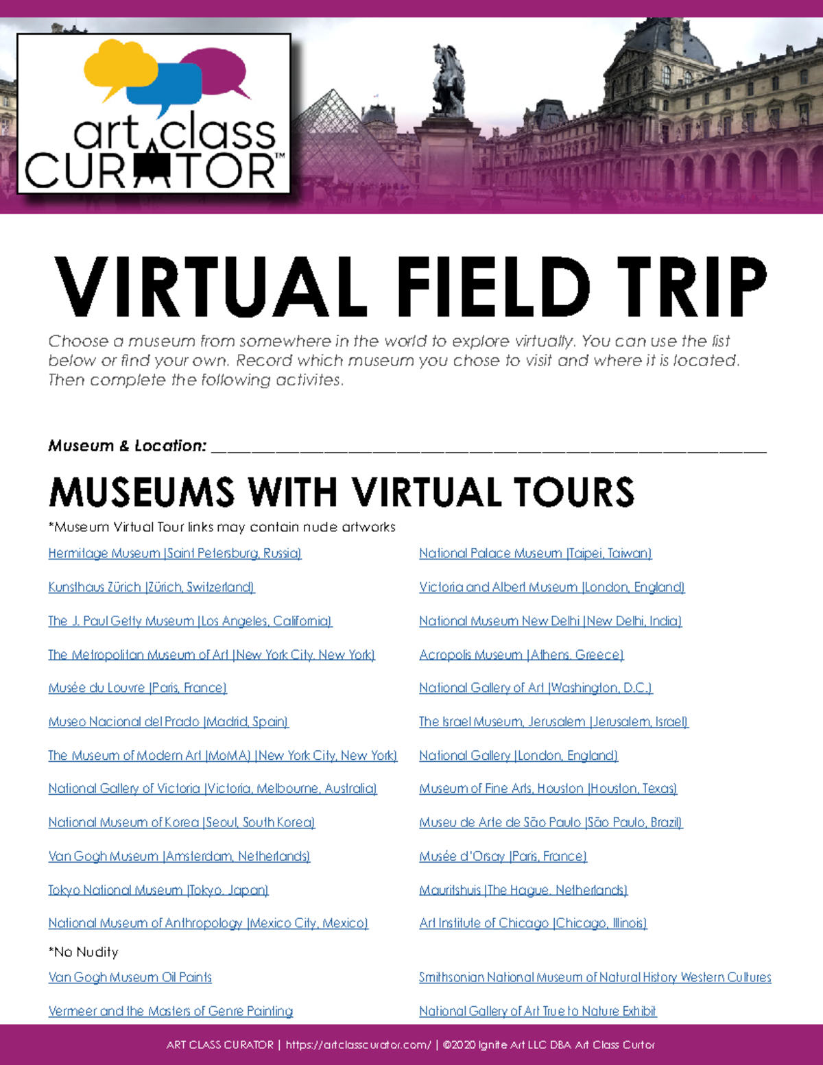 Virtual Museum Visit Guide - Art Class Assignment (Art101) - Studocu