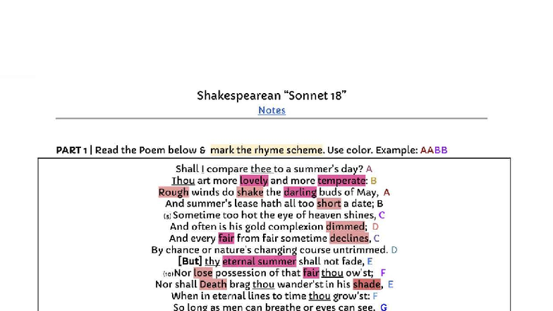 Shakespearean Sonnet 18 Analysis & Rhyme Scheme Notes - Studocu