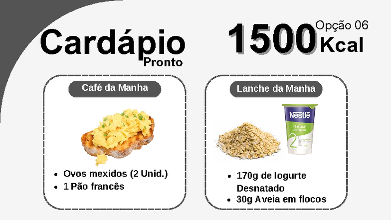 Cardápio 1500 Kcal - Opções de Refeições e Lanches - Studocu