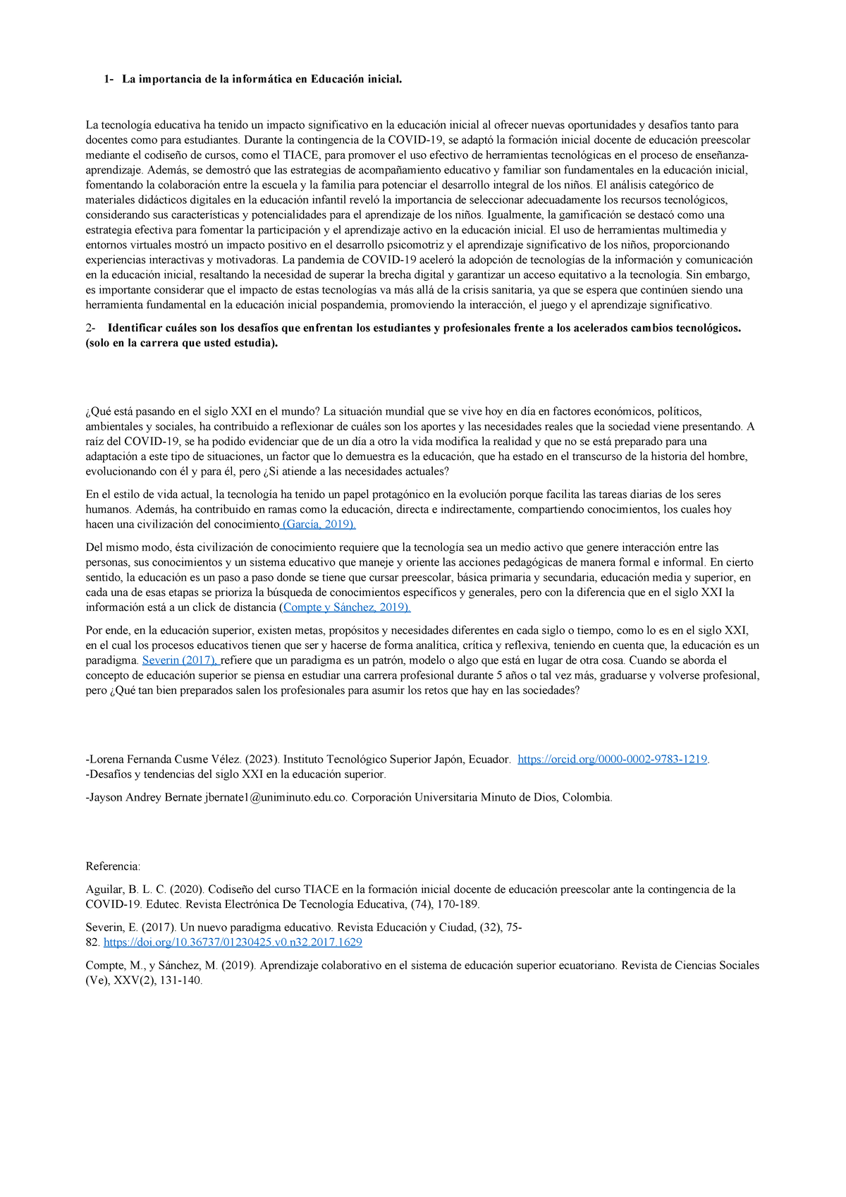 La importancia de la informática en Educación inicial - La tecnología ...