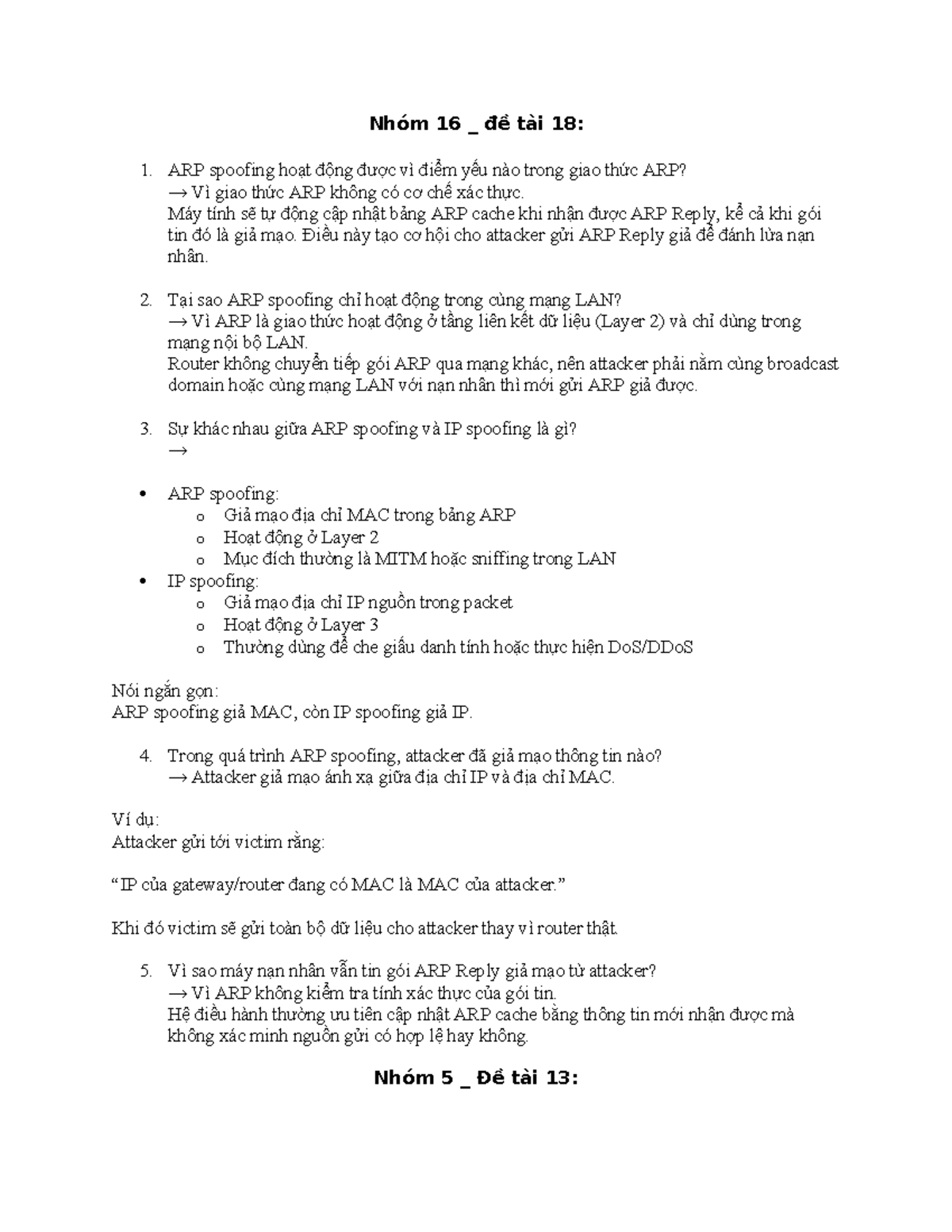Thứ 5 Câu hỏi - Lecture Notes về ARP Spoofing và DNS Cache Poisoning ...