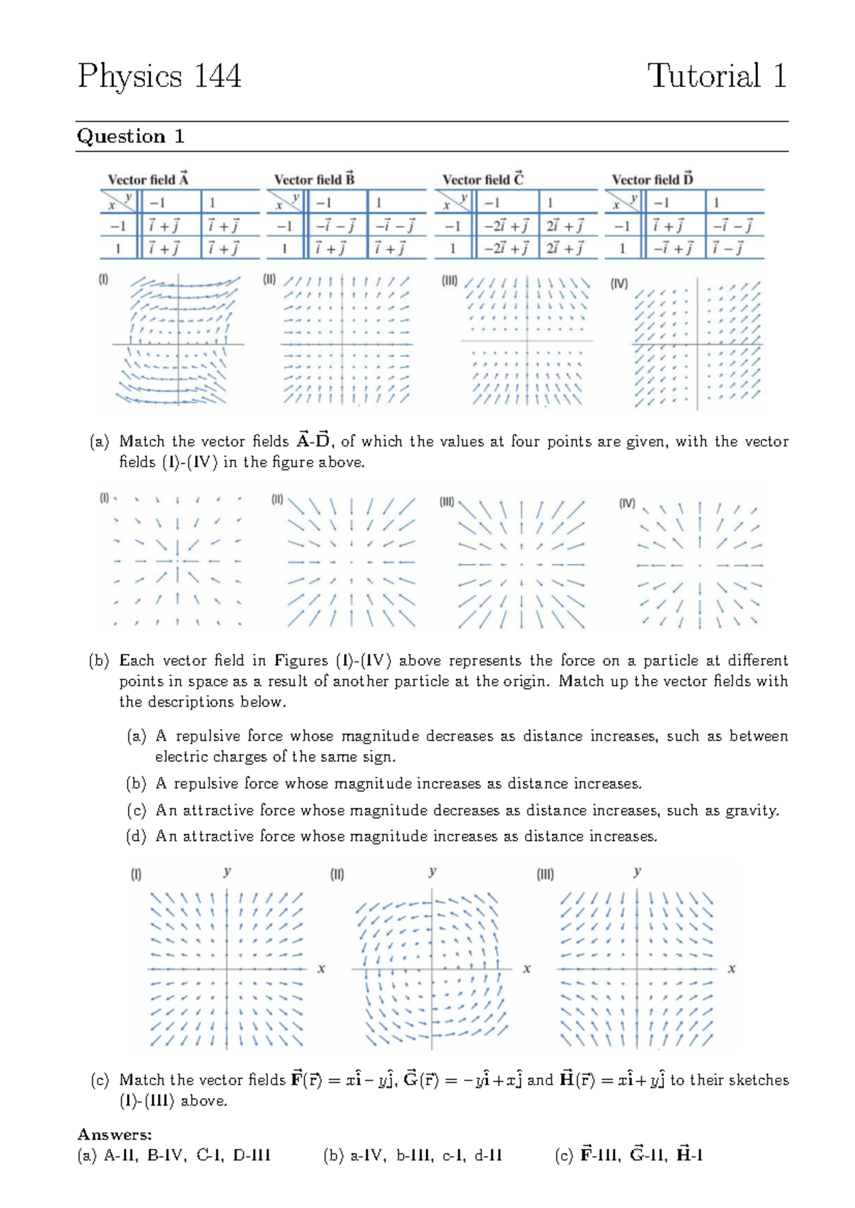 Physics 144 Tutorial 1: Vector Fields and Forces Analysis - Studocu