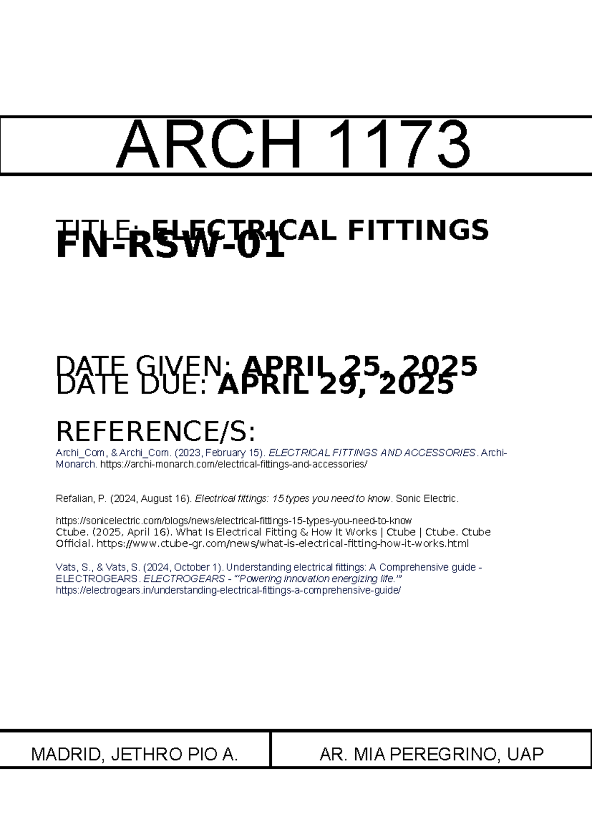 ARCH 1173: Comprehensive Guide to Electrical Fittings and Accessories ...
