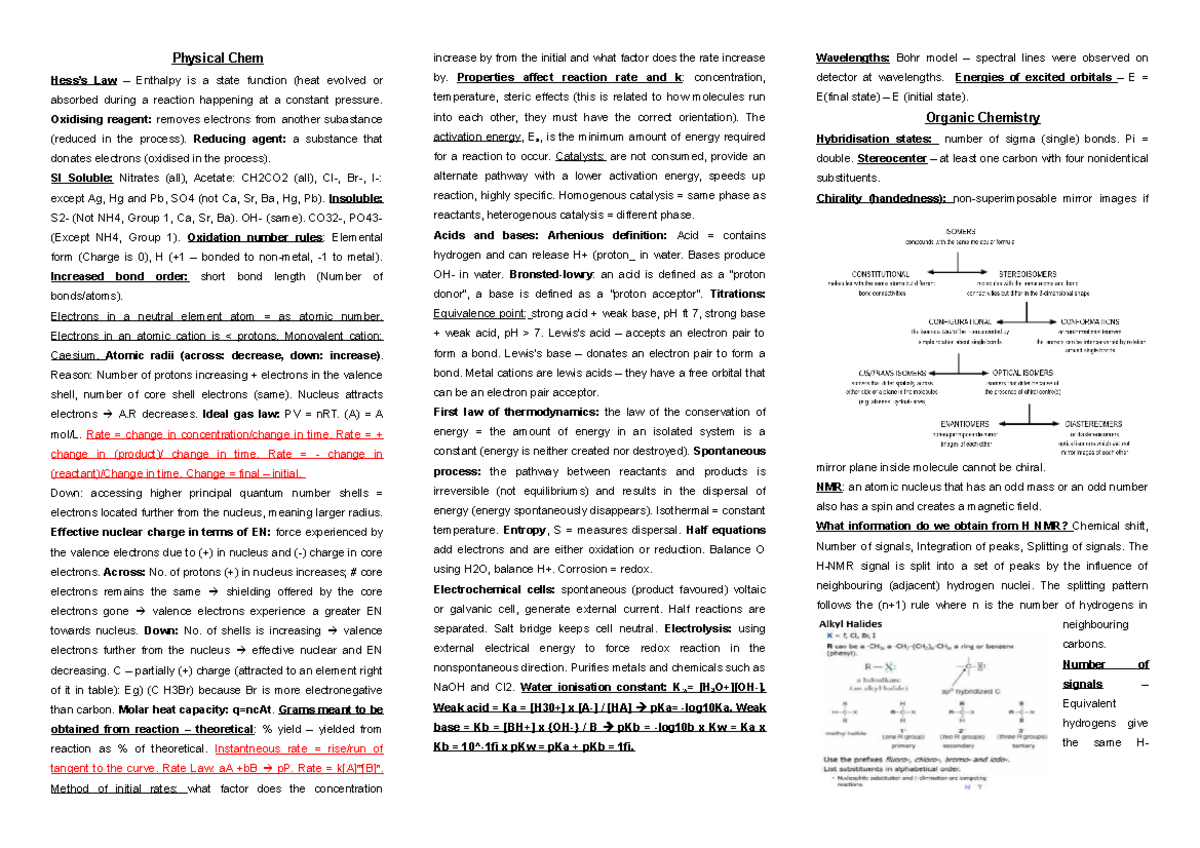 Physical Chemistry Cheat Sheet for Chem 101: Key Concepts & Terms - Studocu