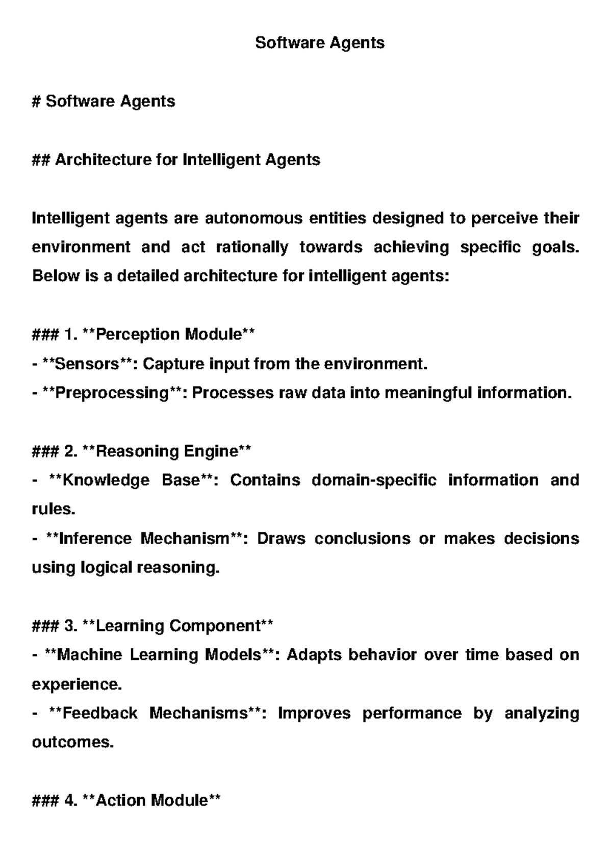 Software Agents Notes - Just for preference - Software Agents Software ...