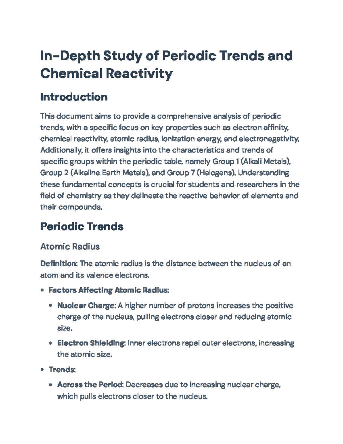 Periodic Trends and Chemical Reactivity Analysis in Chemistry - In ...