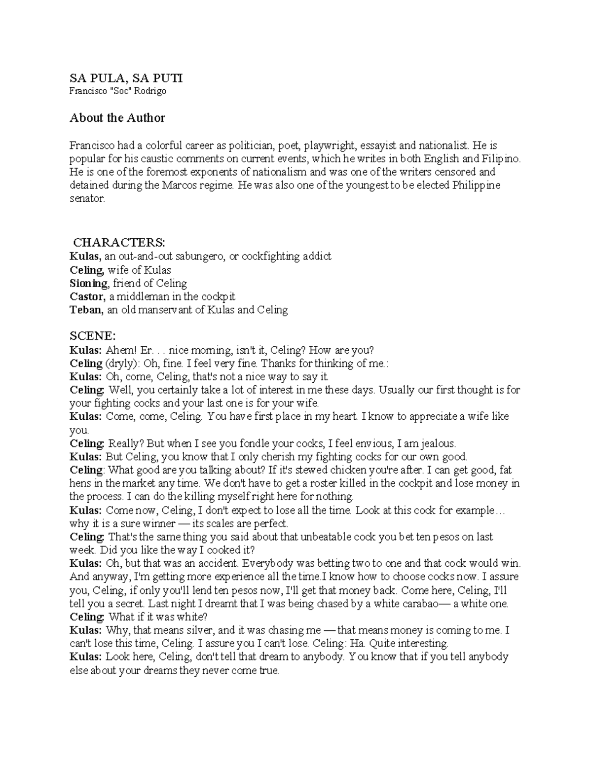 SA PULA, SA PUTI: A Study of Francisco Rodrigo's Characters and Themes ...