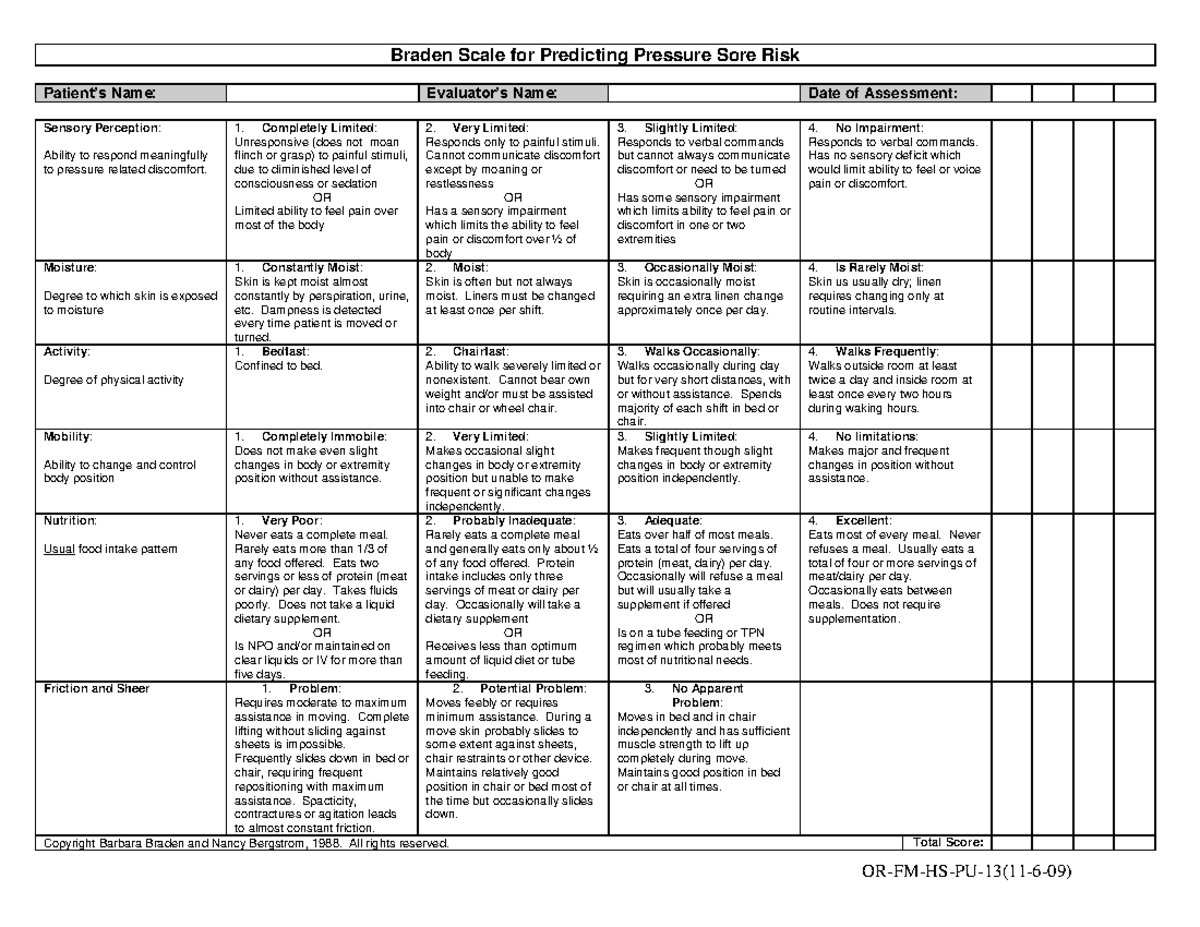 Braden Scale OR-FM-HS-PU-1311-6-09 - Braden Scale for Predicting ...
