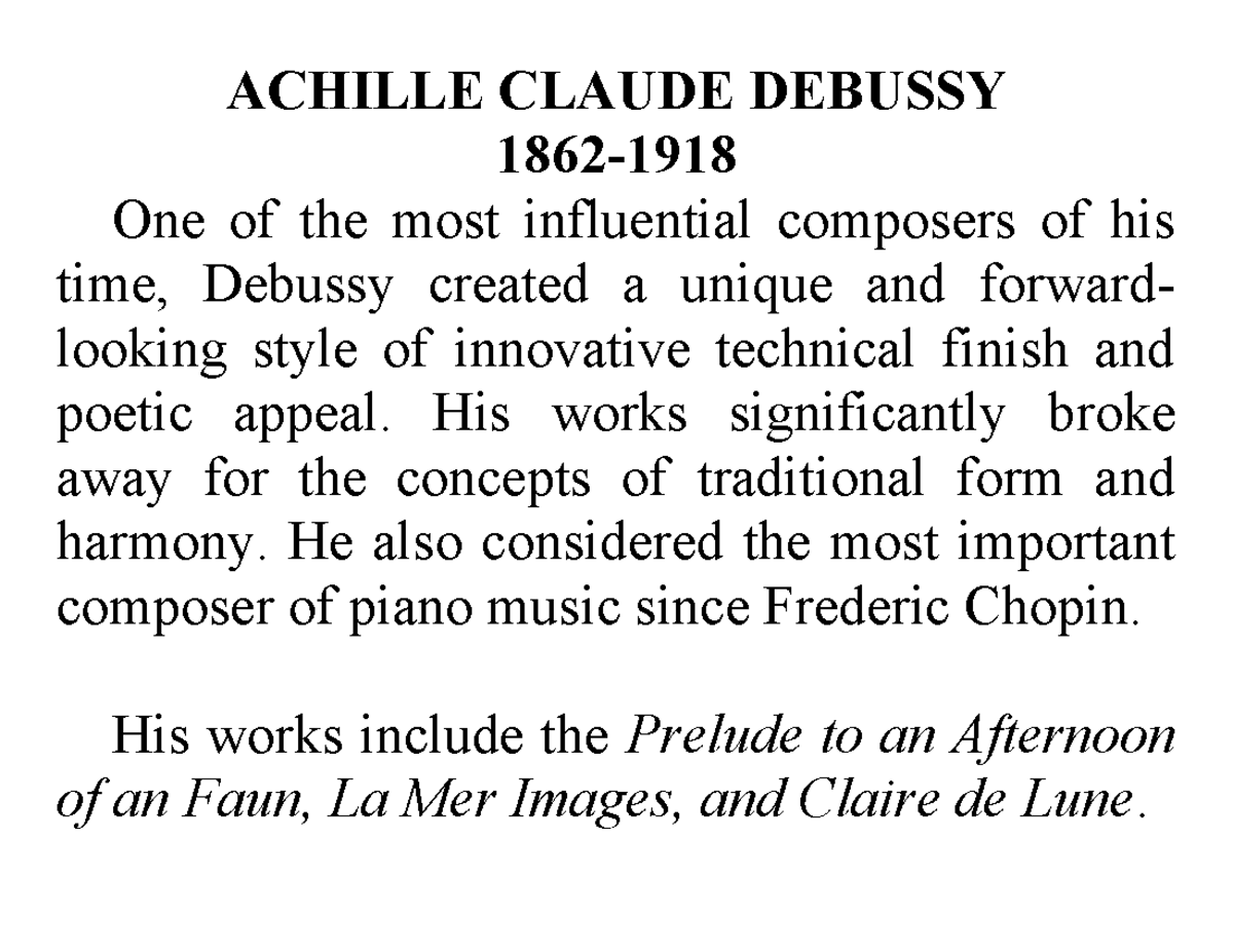 Representative Composers: Debussy, Stravinsky, and Ives Analysis - Studocu