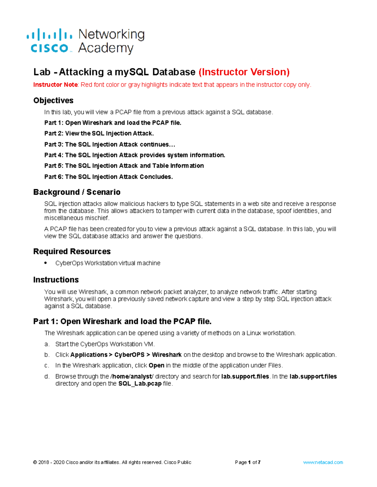 17.2.6 Lab - Analyzing SQL Injection Attacks using Wireshark - ILM - Studocu