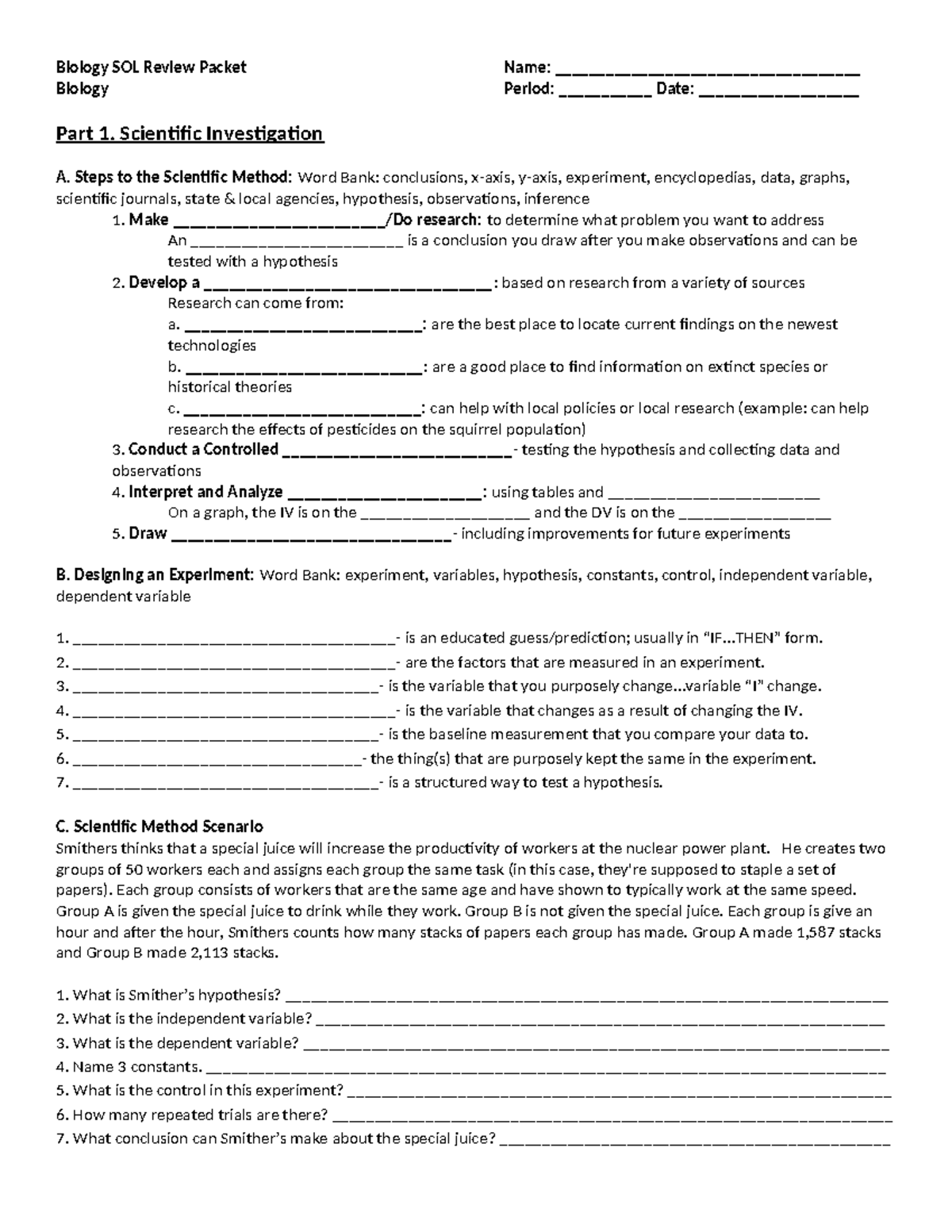 Biology+SOL+Review-sci+method - Biology SOL Review Packet Name