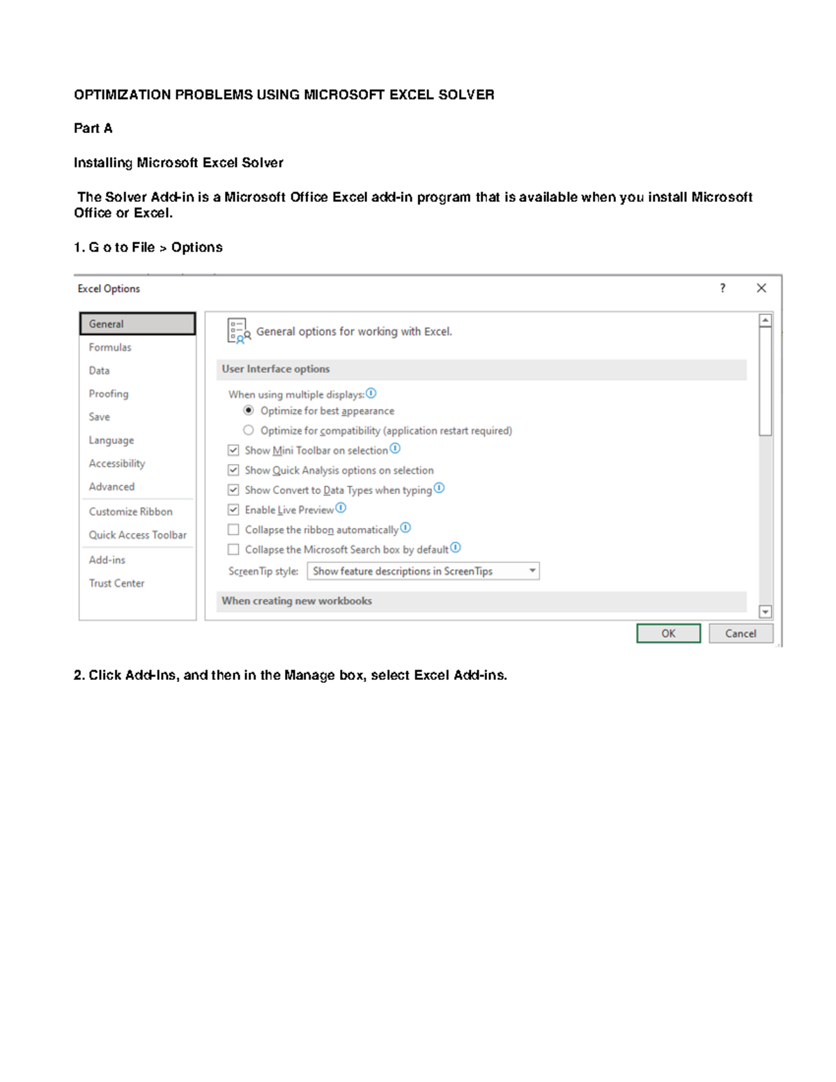 Assignment 4 Optimization Problems using Excel Solver Models ...