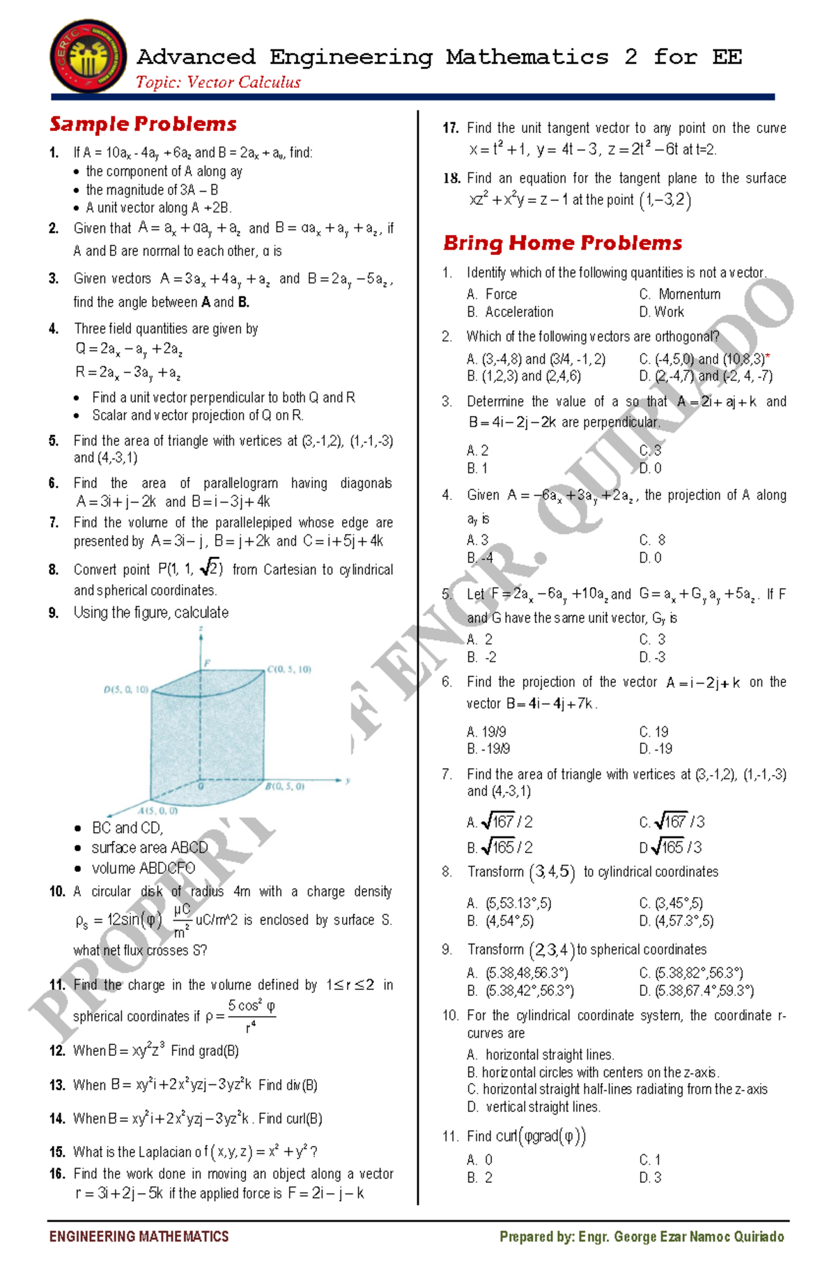 Advanced Engineering Mathematics 2 - George Ezar Namoc Quiriado Sample ...