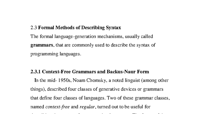 Lecture 3: Formal Methods of Describing Syntax in Programming Languages - Studocu