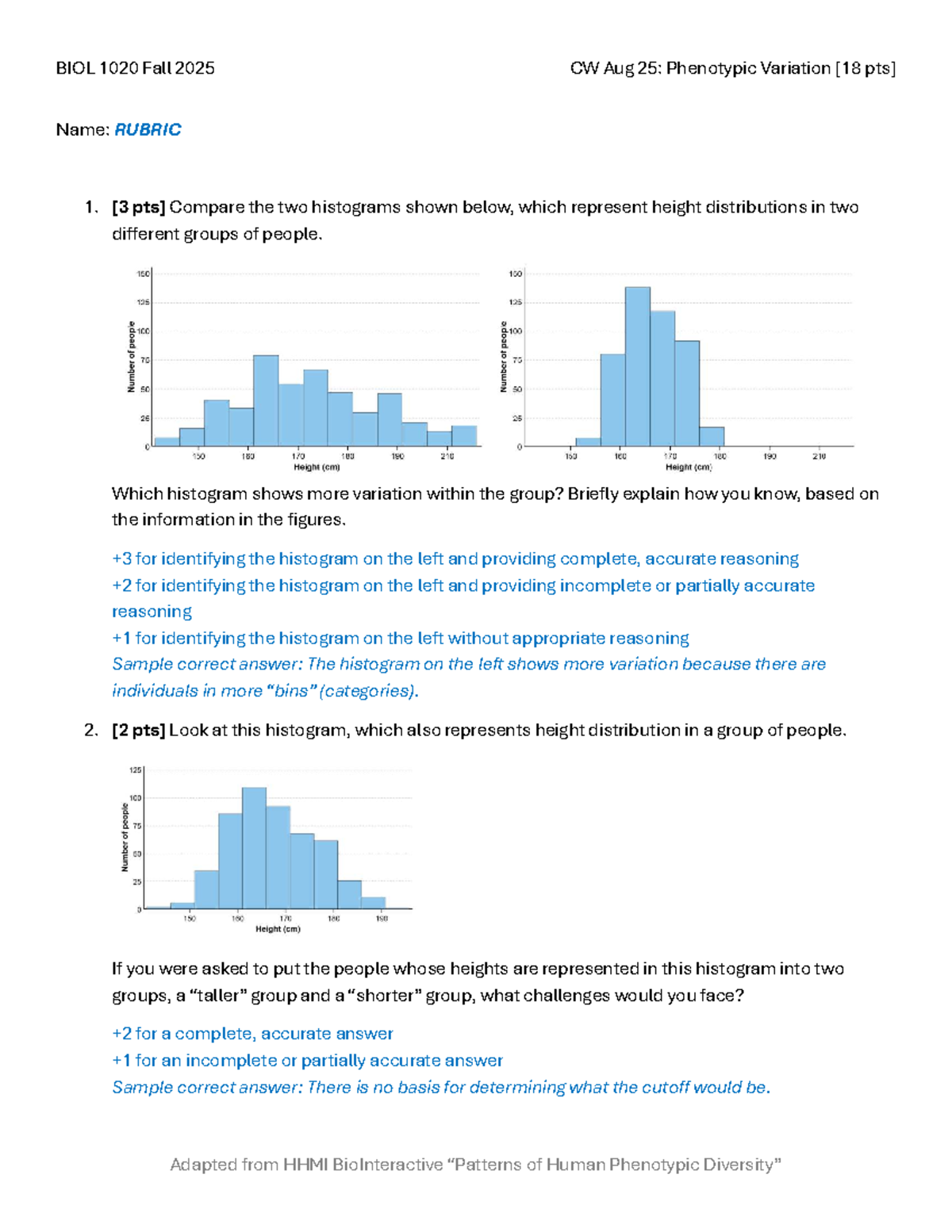 BIOL 1020 Fall 2025: Analyzing Phenotypic Variation and Histograms - Studocu