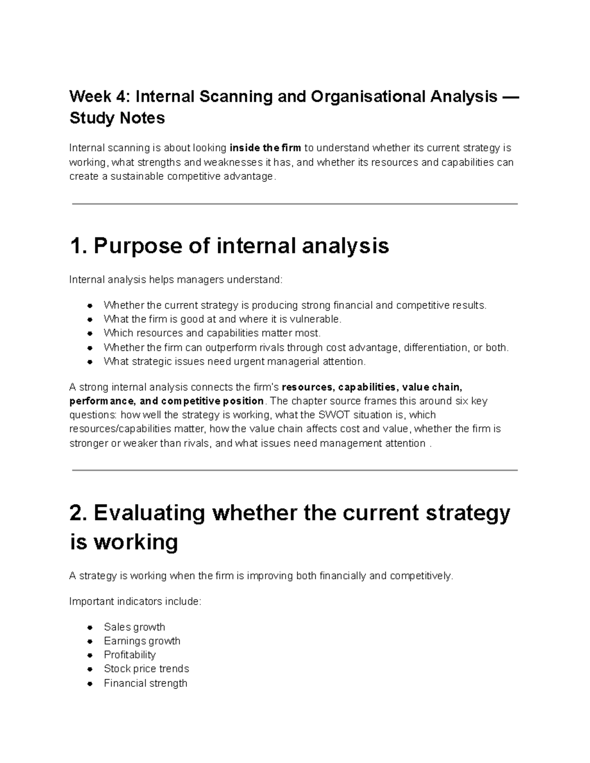 MGMT3015: Week 4 Study Notes on Internal Scanning & Org Analysis - Studocu