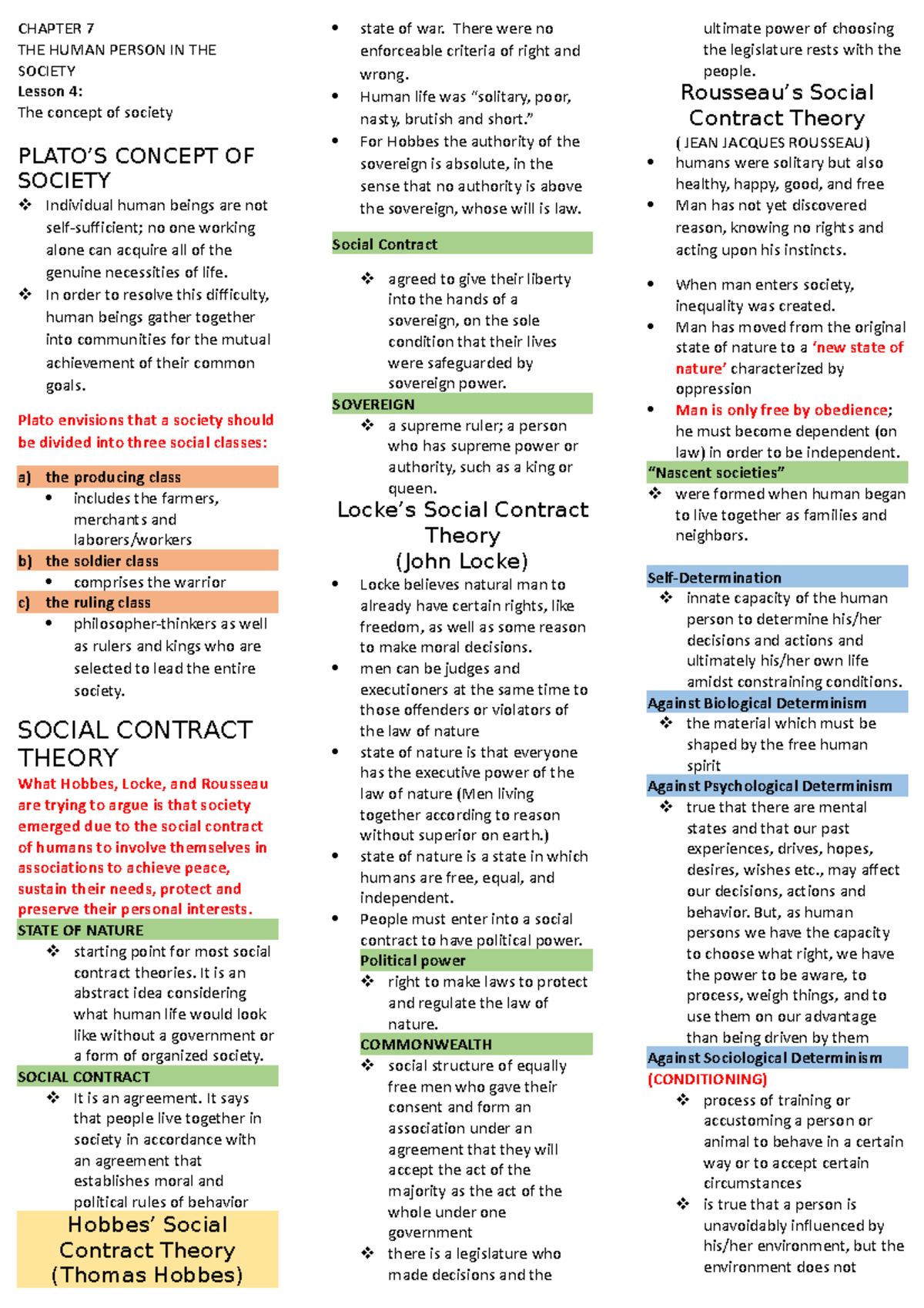 Philosophy - reviewer and notes - CHAPTER 7 THE HUMAN PERSON IN THE ...