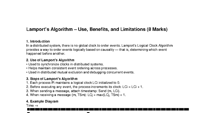 Lamport's Logical Clock Algorithm: Use, Benefits & Limitations (8 Marks) - Studocu