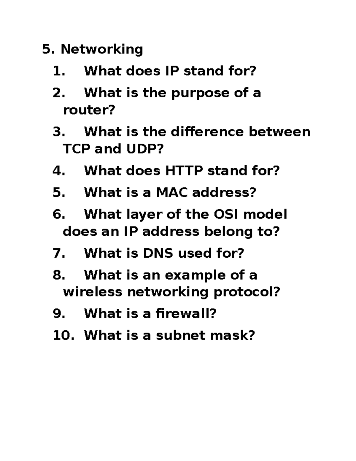 5 - CSS - Computer Science - Networking What does IP stand for? What is ...