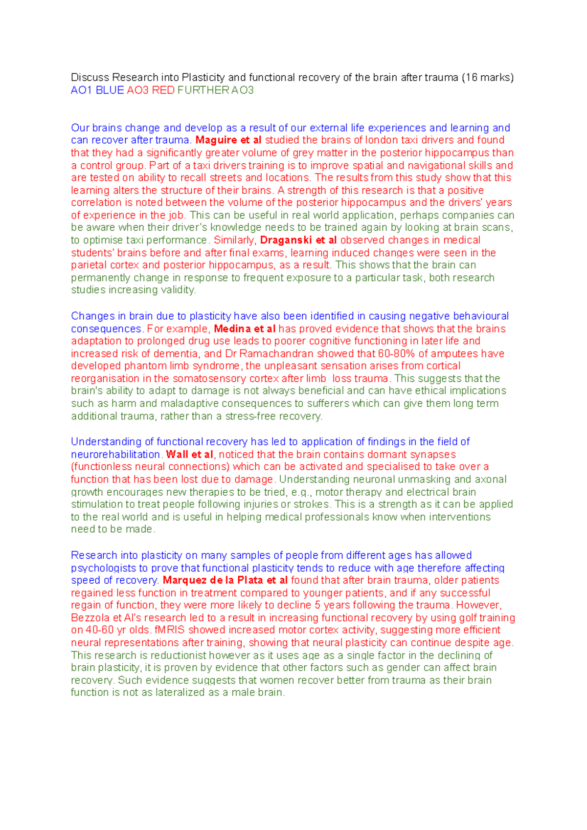 Research on Brain Plasticity & Recovery After Trauma (16 marks) - Studocu