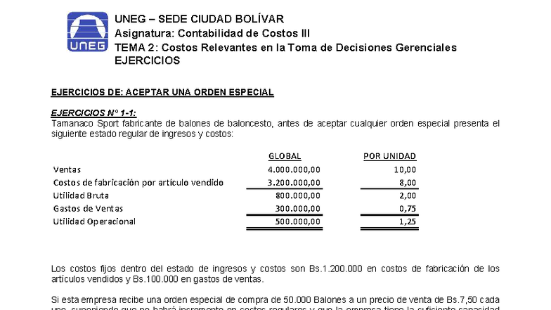 Tema 2 - Costos Relevantes en Decisiones Gerenciales (Ejercicios) - Studocu
