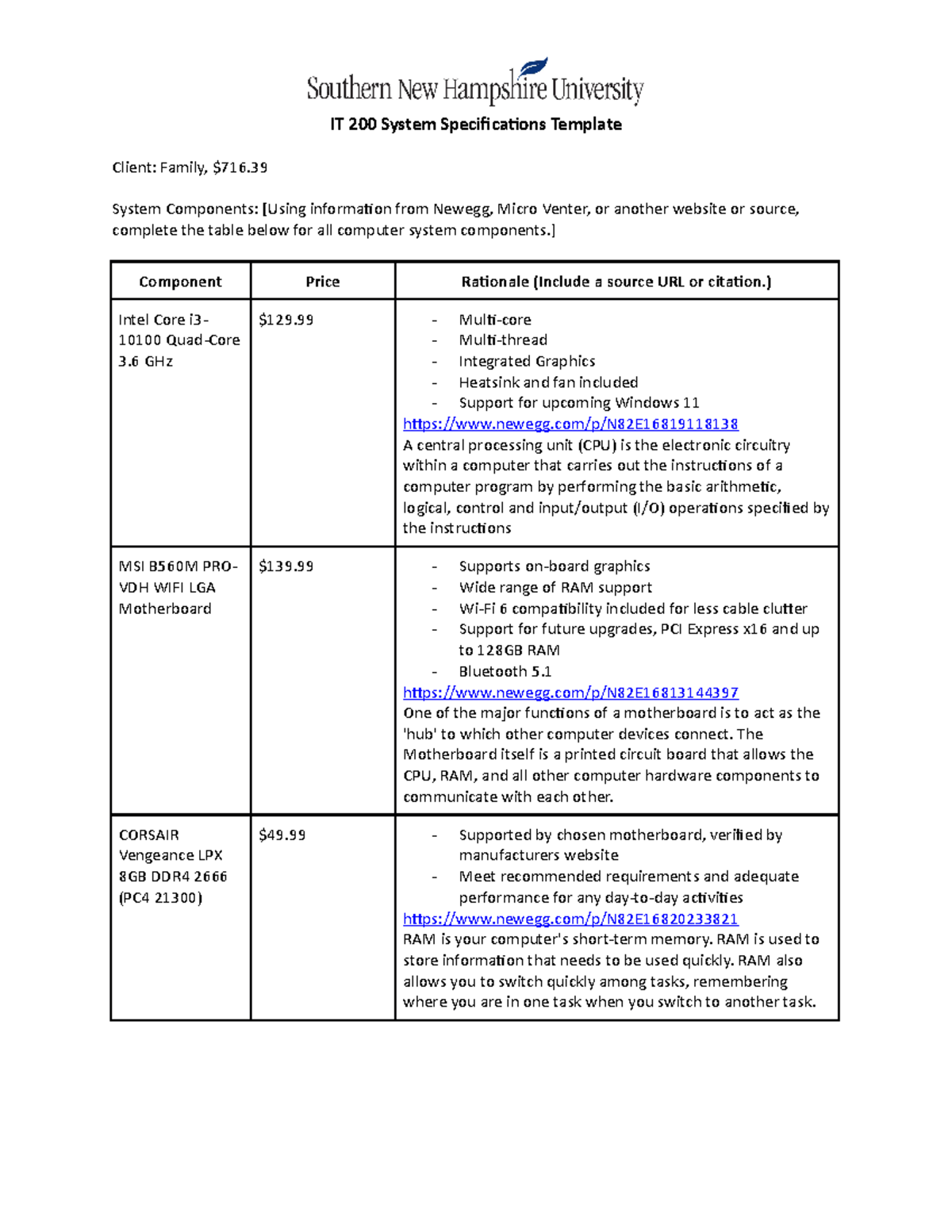 Module 2-1 Activity - Constructing a Computer System - Revised - IT 200 System Specifications ...