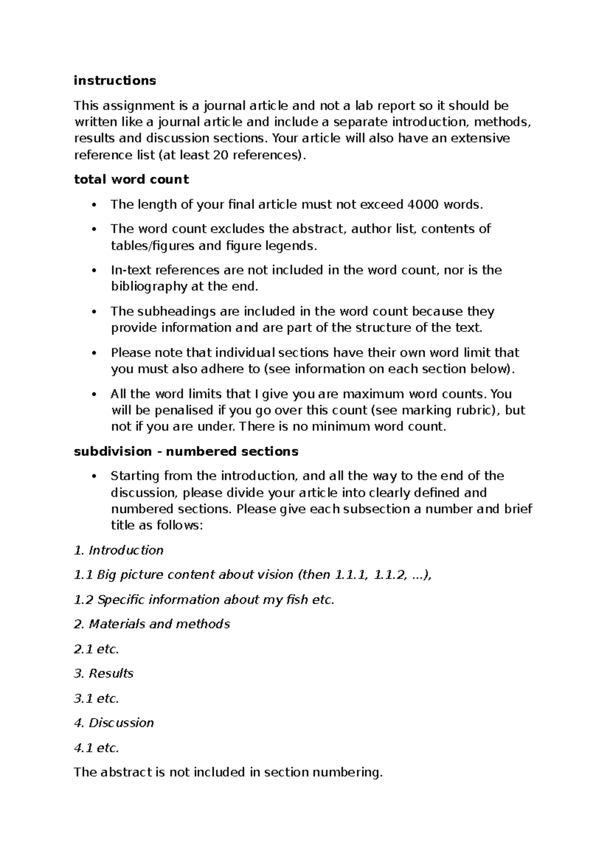 Journal Article Instructions for Neuroscience (NEUR3001) Assignment ...