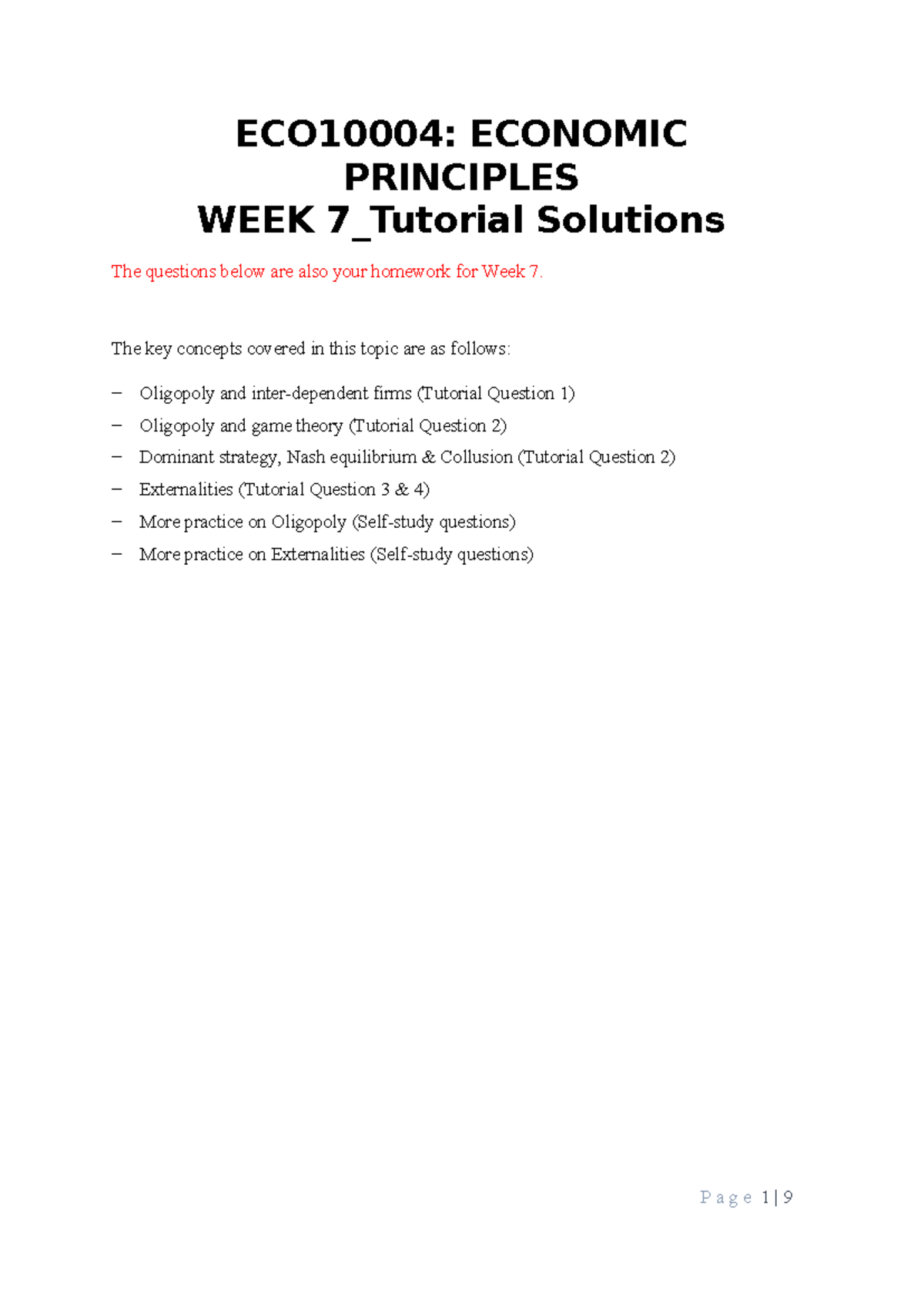 Week-7 Tutorial-Solutions-1 - ECO10004: ECONOMIC PRINCIPLES WEEK 7 ...