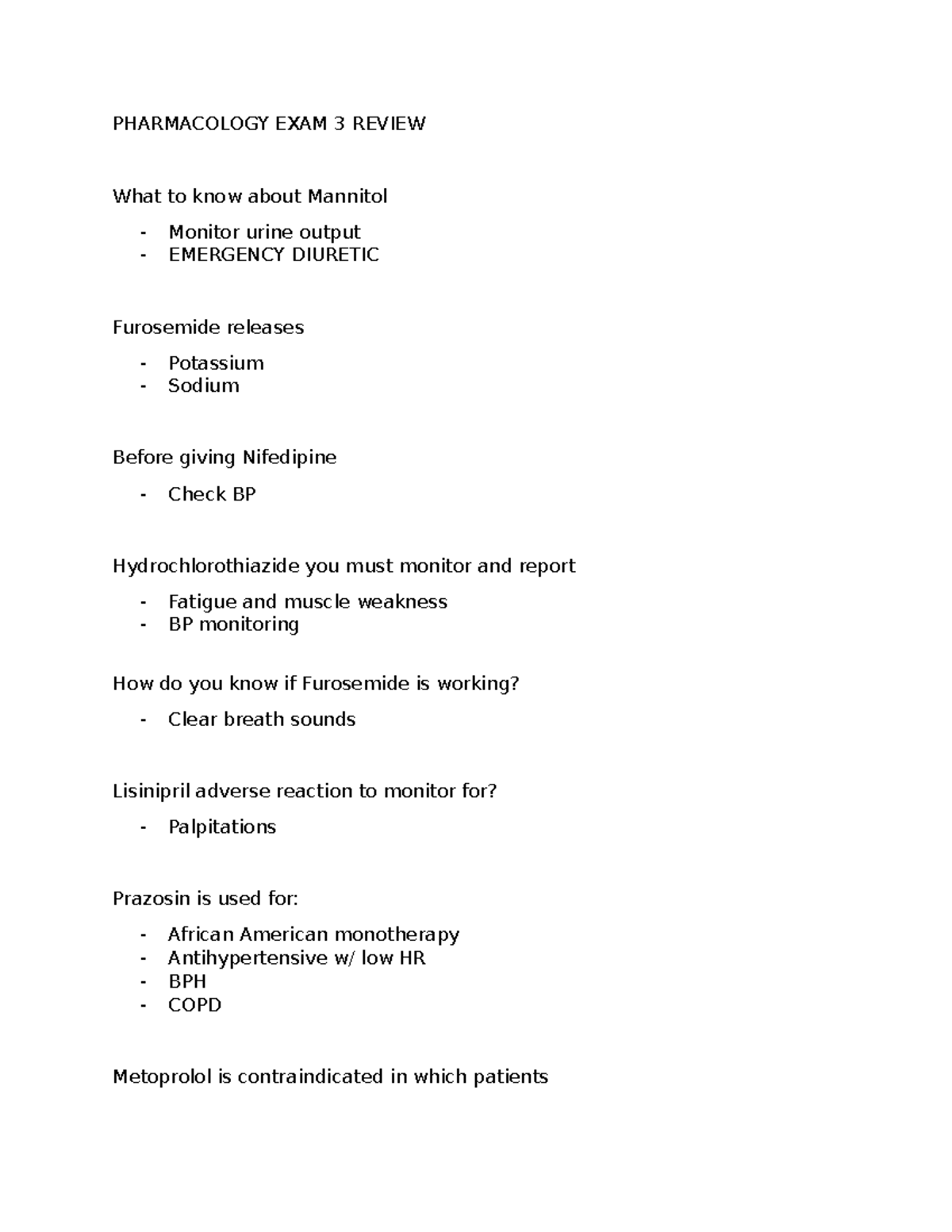 Pharmacology EXAM 3 Review - PHARMACOLOGY EXAM 3 REVIEW What to know ...