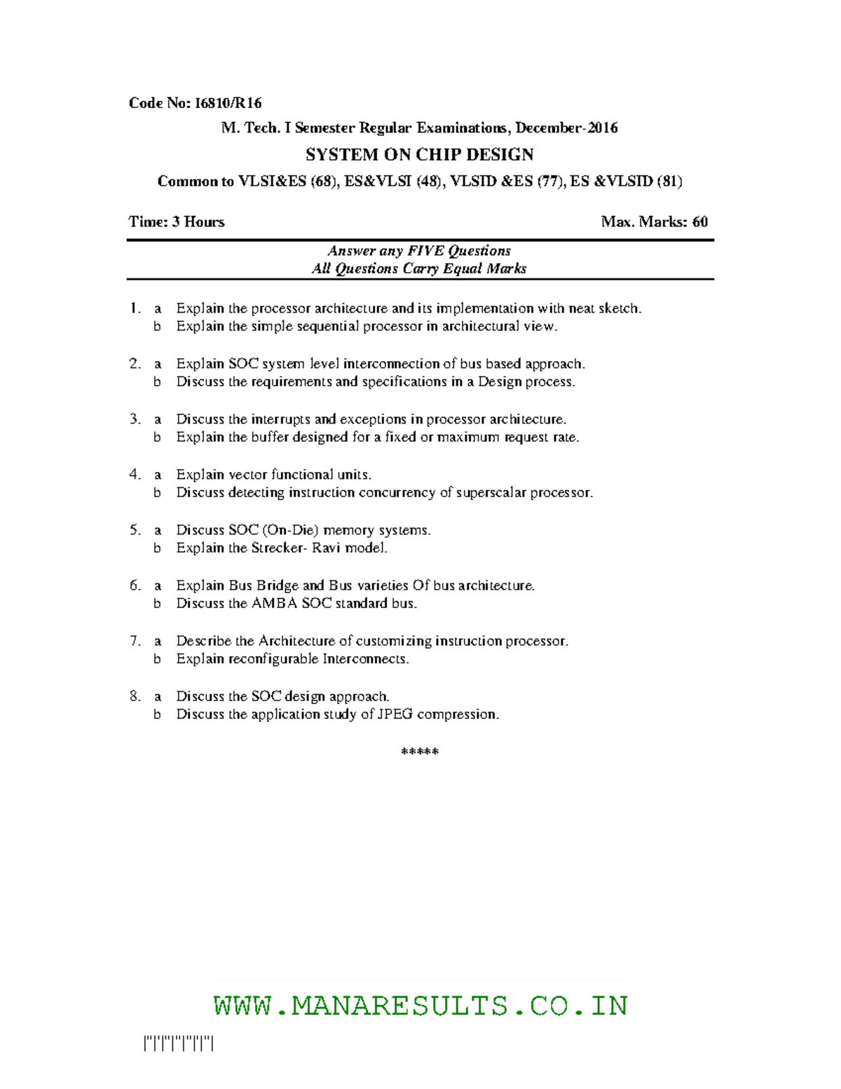 M. Tech. I Sem: SOC Design Exam Prep (Code: 68, 48, 77, 81) - Studocu