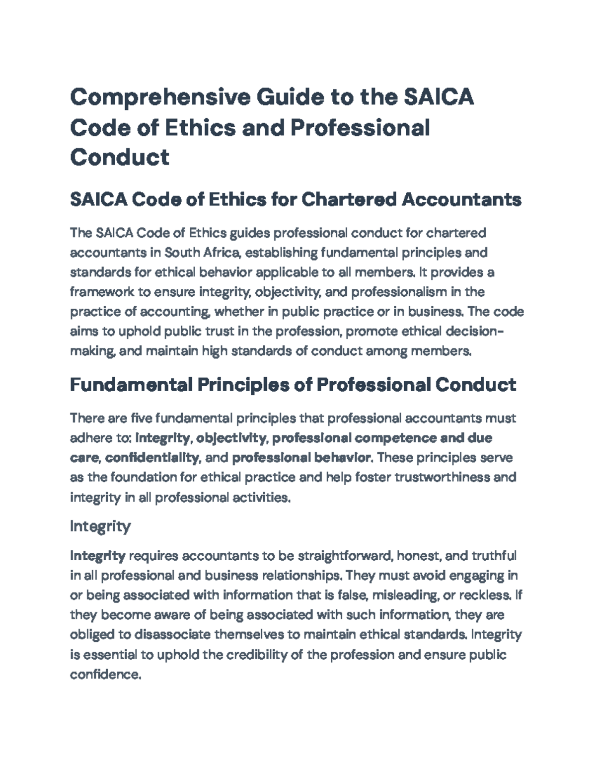 Comprehensive Overview of the SAICA Code of Ethics for Accountants ...