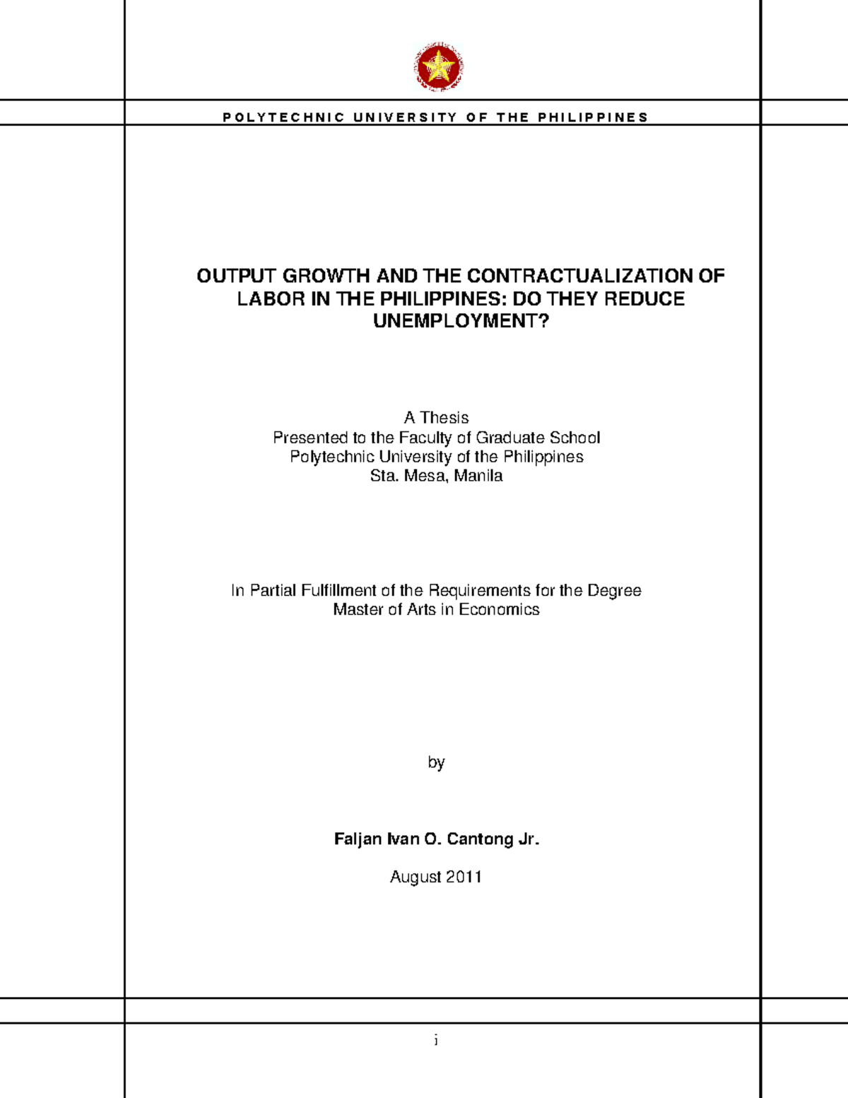 PUP MA Economics Thesis: Labor Contractualization & Unemployment - Studocu
