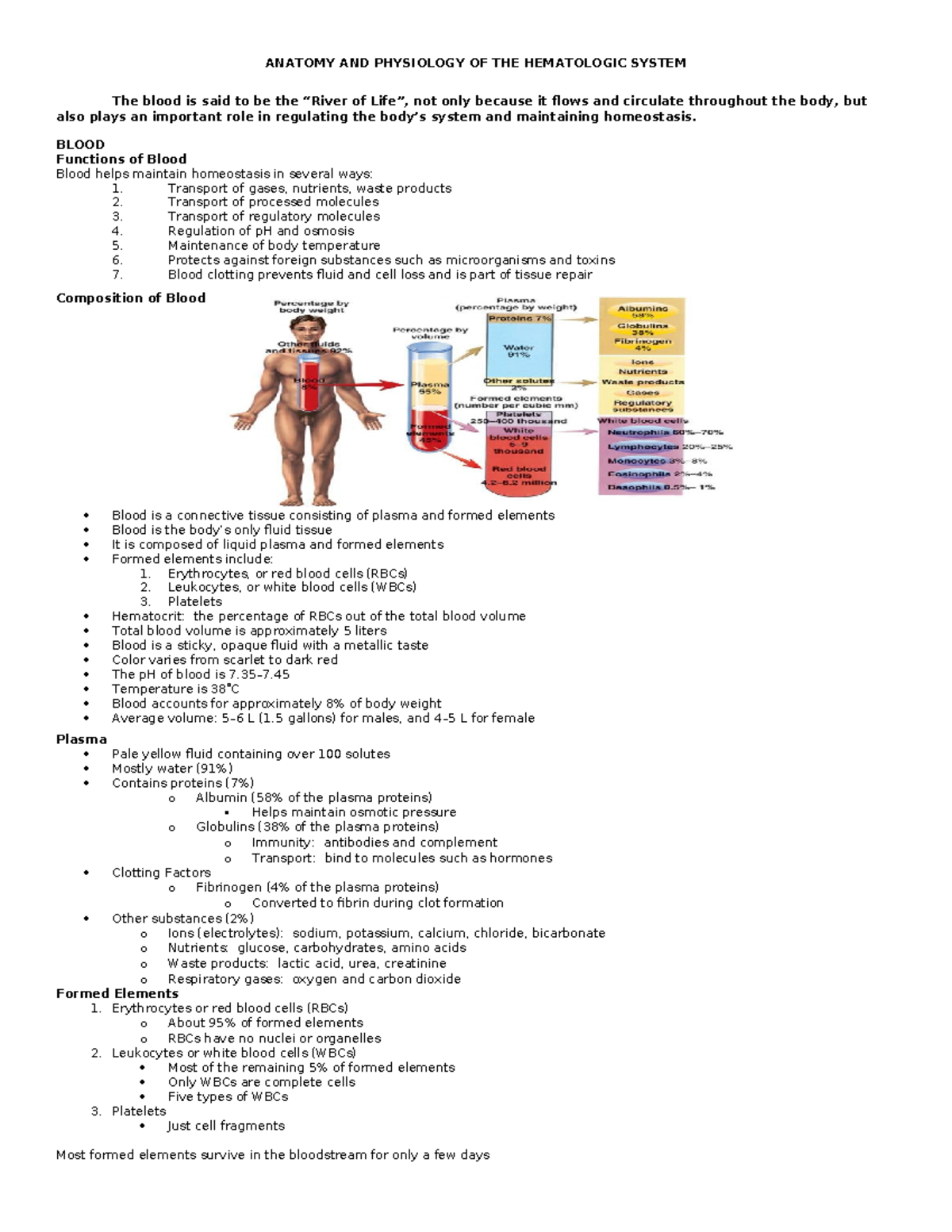 ANP 101: Anatomy & Physiology of the Hematologic System - Studocu