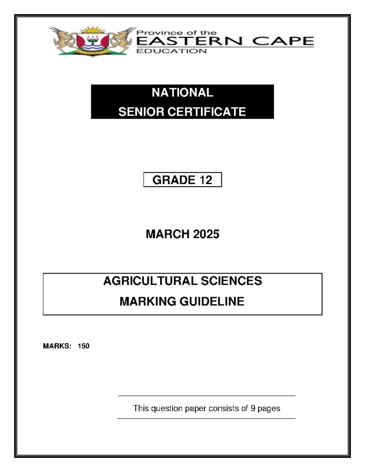 Agricultural Sciences 2025: March Exam Marking Guidelines & Memo - Studocu
