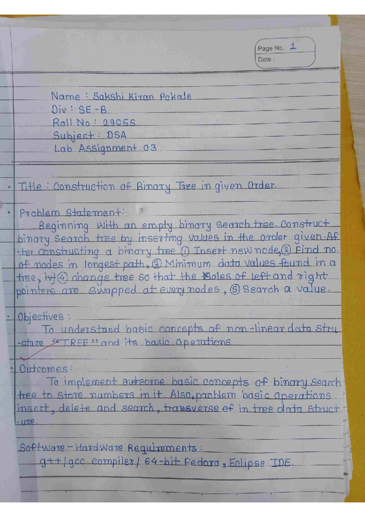 DSA Lab Assignment 03: Construction & Operations on Binary Trees - Studocu