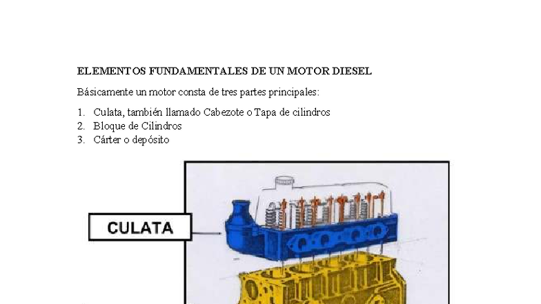 Partes Fundamentales de un Motor Diésel: Estructura y Función - Studocu