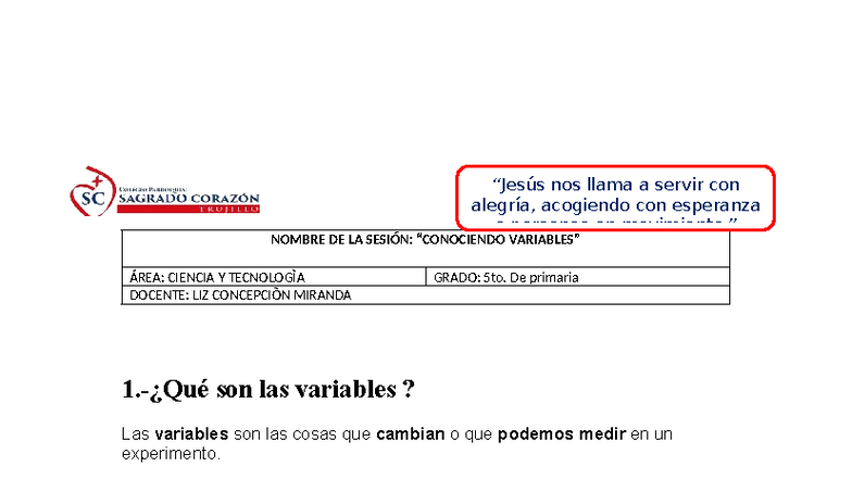 Variables en Experimentos: Tipos y Ejemplos - 5to Primaria - Studocu