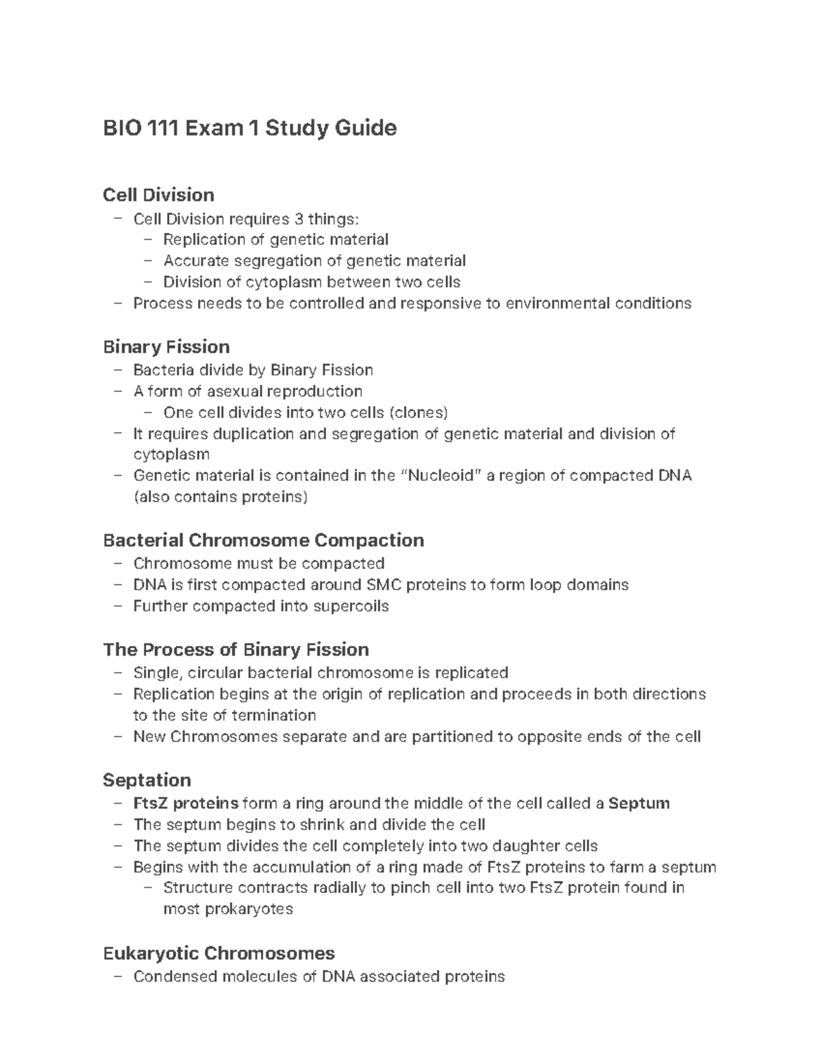 BIO 111 Final Exam Study Guide: Cell Division & Binary Fission Insights ...