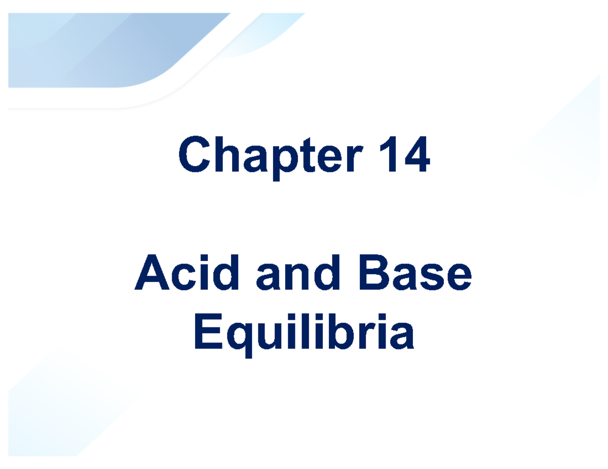 Ch 14 Acid and Base Equilibria: Lecture Notes & Examples - Studocu
