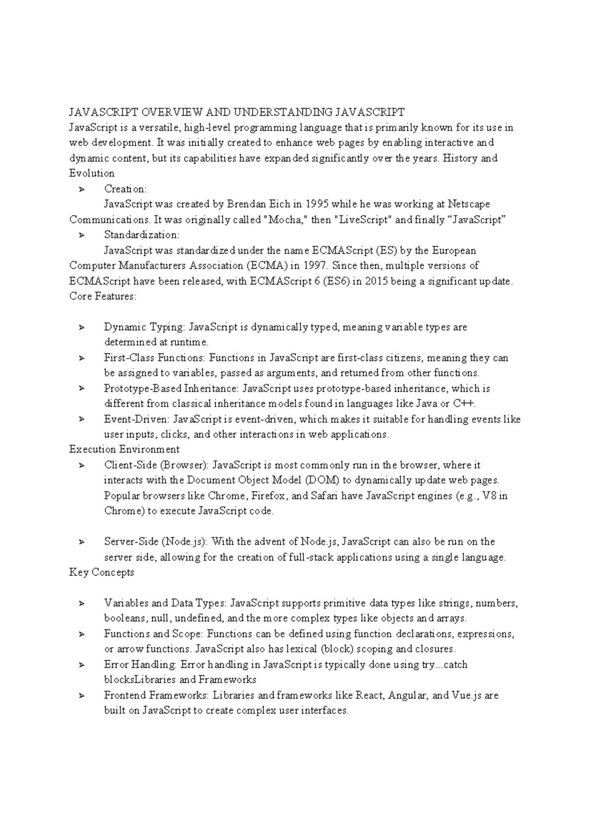JAVASCRIPT OVERVIEW: KEY CONCEPTS AND APPLICATIONS (FSD UNIT2) - Studocu