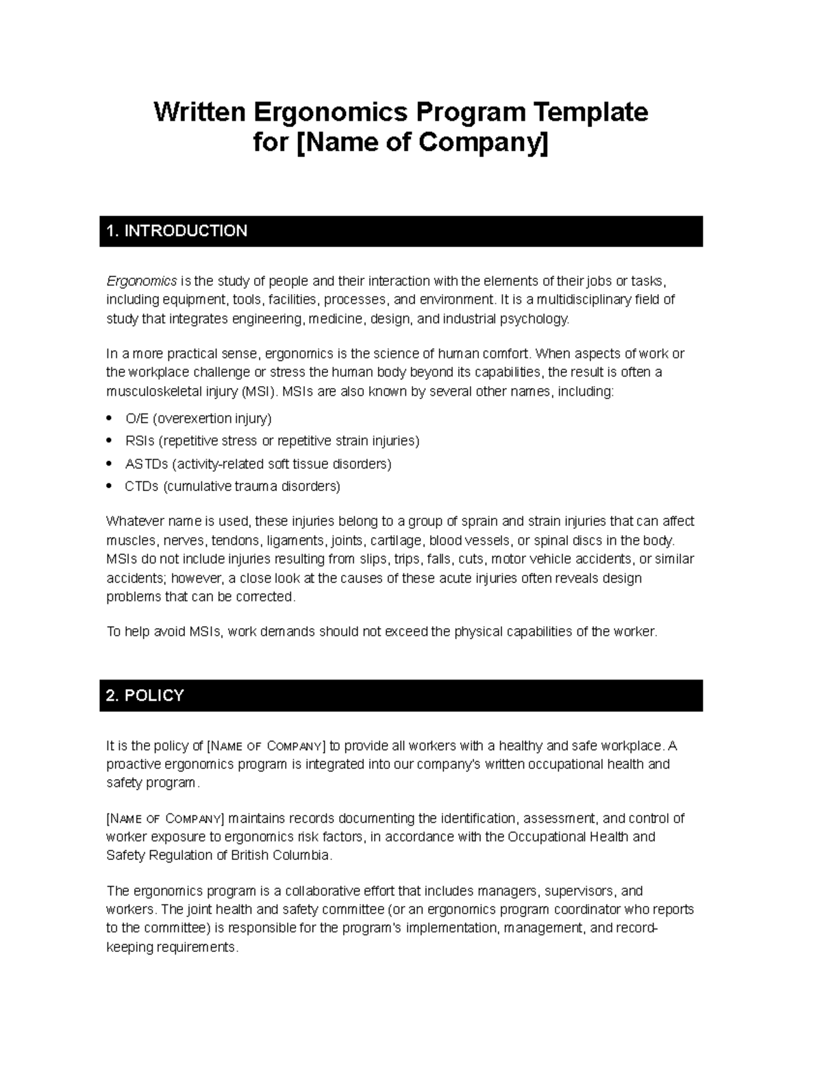 Ergonomics Program Template 2009 - Comprehensive Reference Guide - Studocu