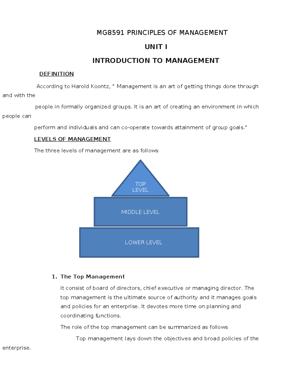 POM GE3751 Principles of Management Unit I Notes - Studocu