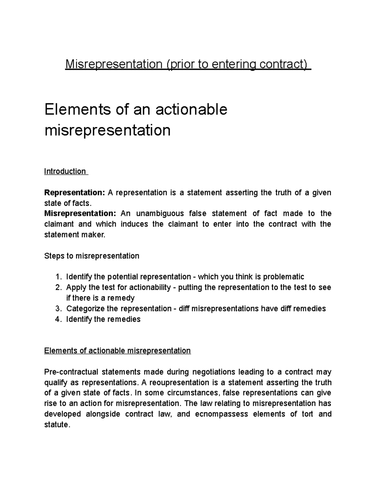 Understanding Misrepresentation in Contract Law: Key Elements & Cases ...
