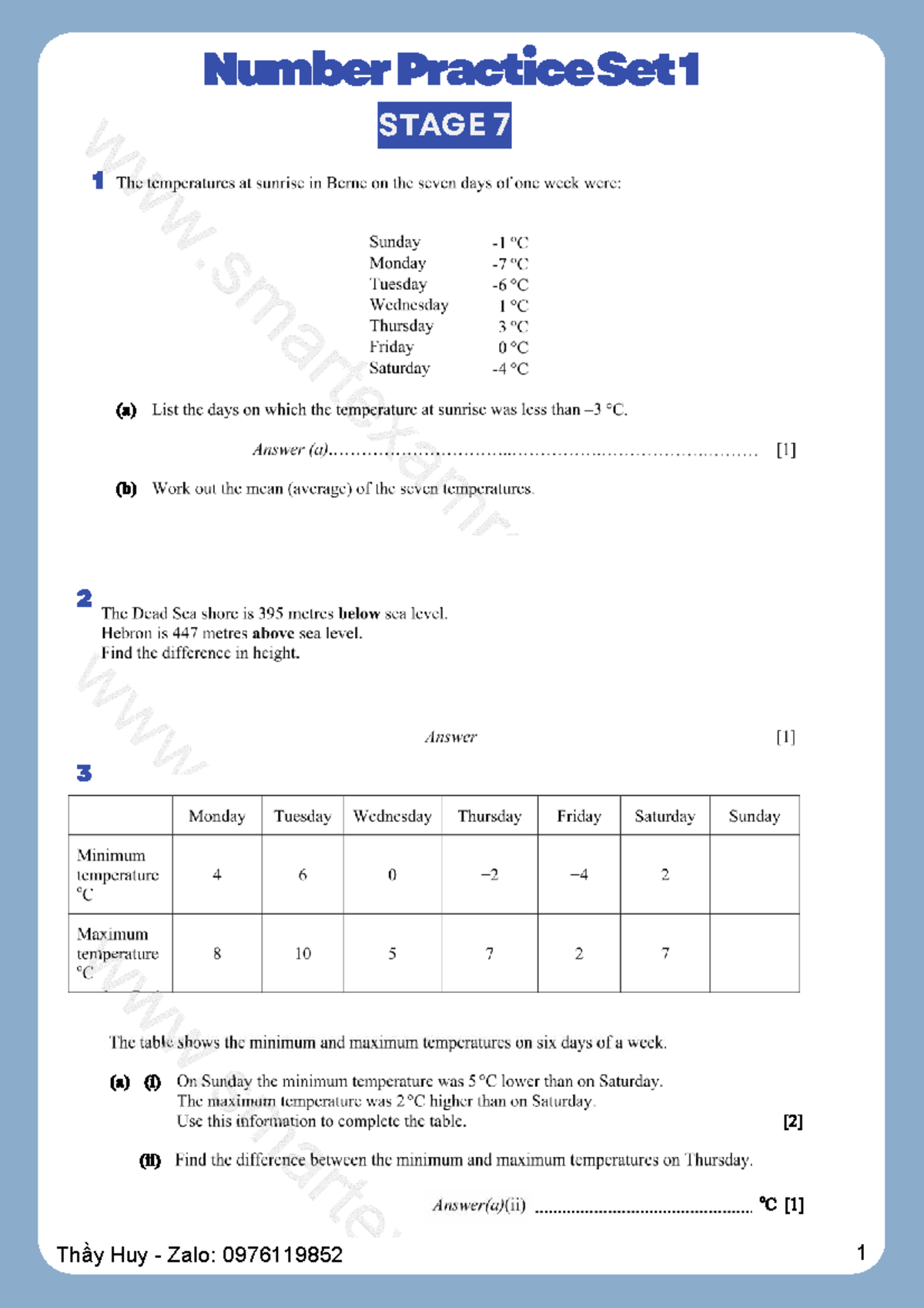 Maths Stage 7 Number Practice Set 1 - Mathematics - Number Practice Set ...