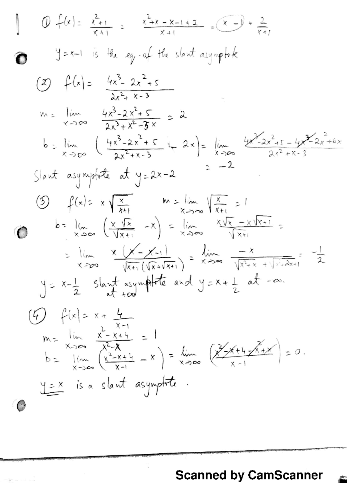 HW 3.5 Answer Key: Slant Asymptotes and Limits - Studocu
