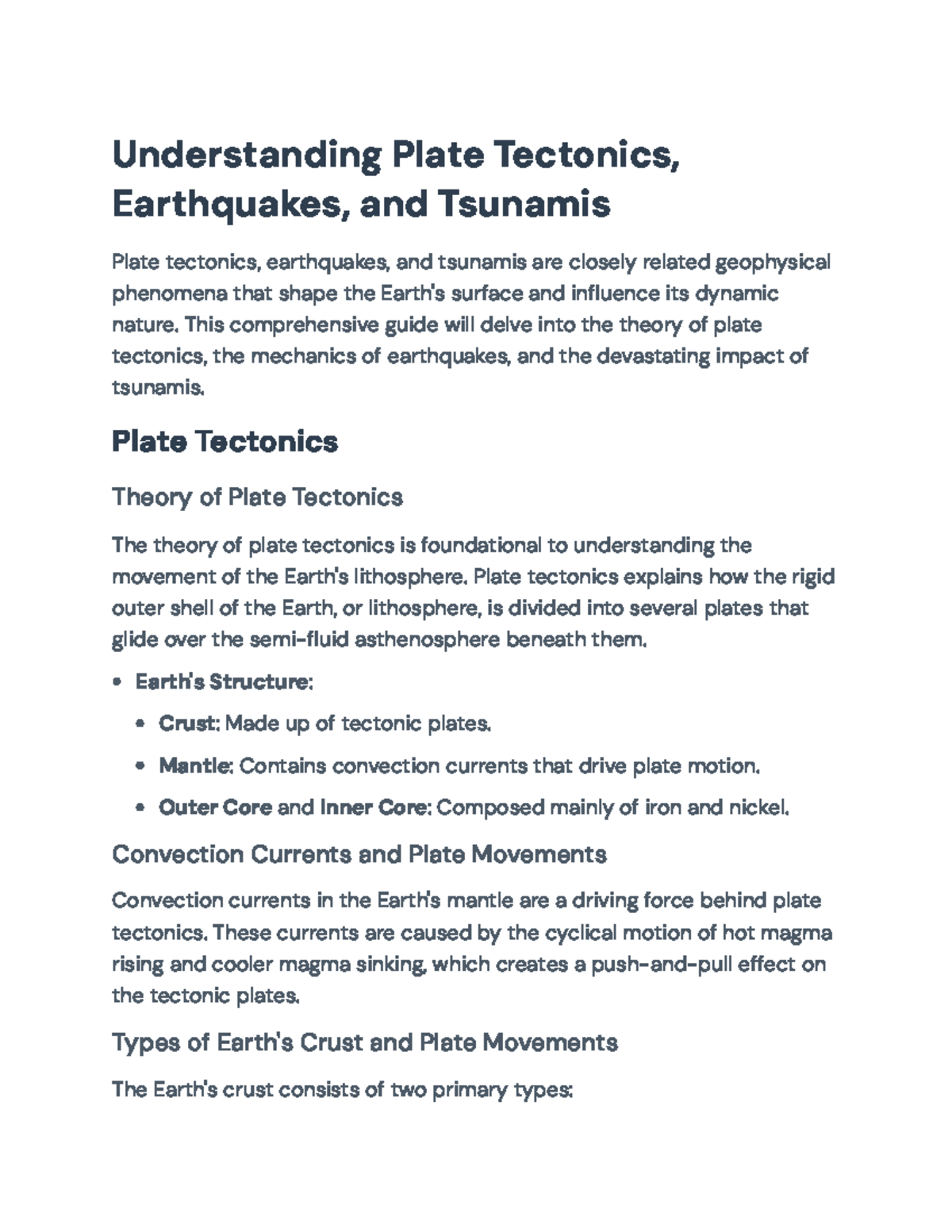 Understanding Plate Tectonics, Earthquakes, and Tsunamis - A Guide ...