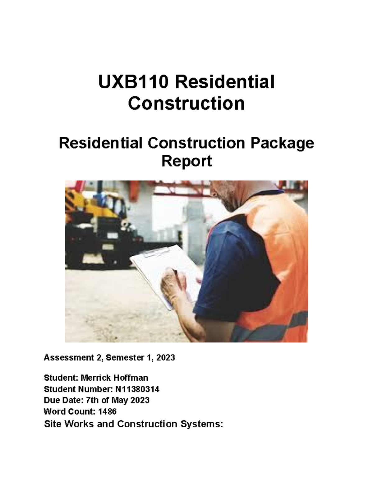 UXB110 Residential Construction Assessment 2 Report - Semester 1, 2023 ...