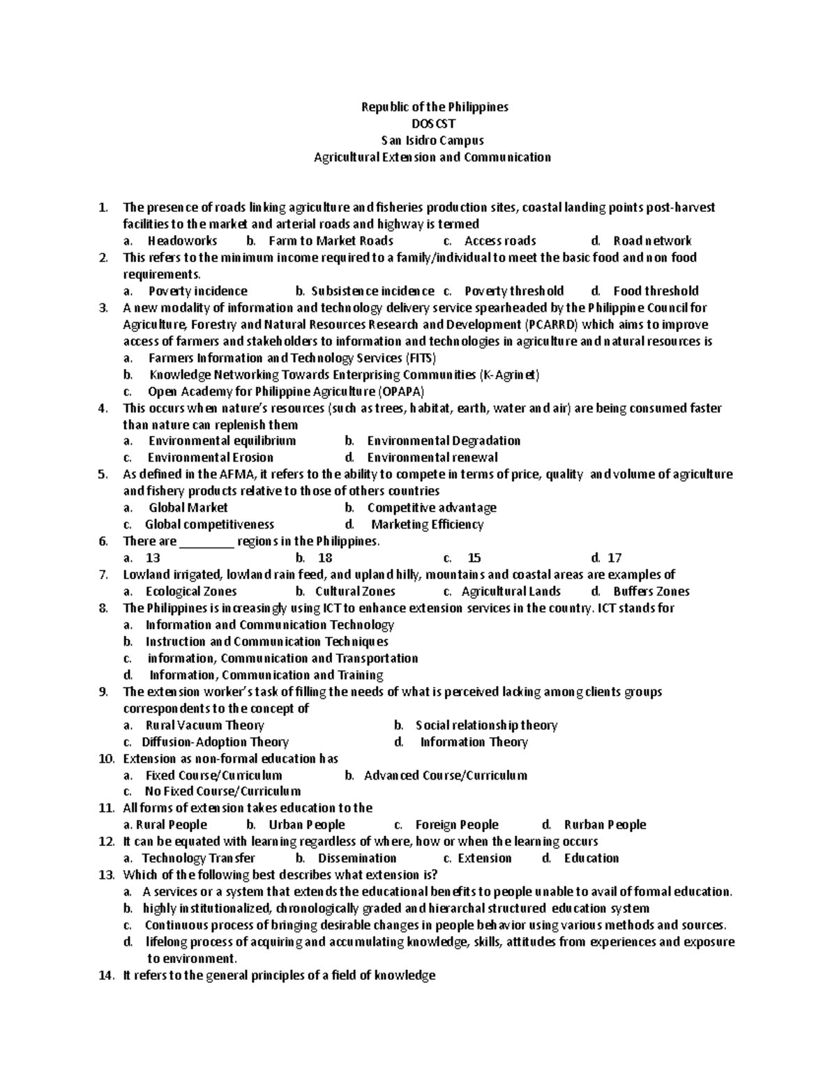 Doscst 2 LEA 82 Q&A - Agricultural Extension Concepts and Practices ...