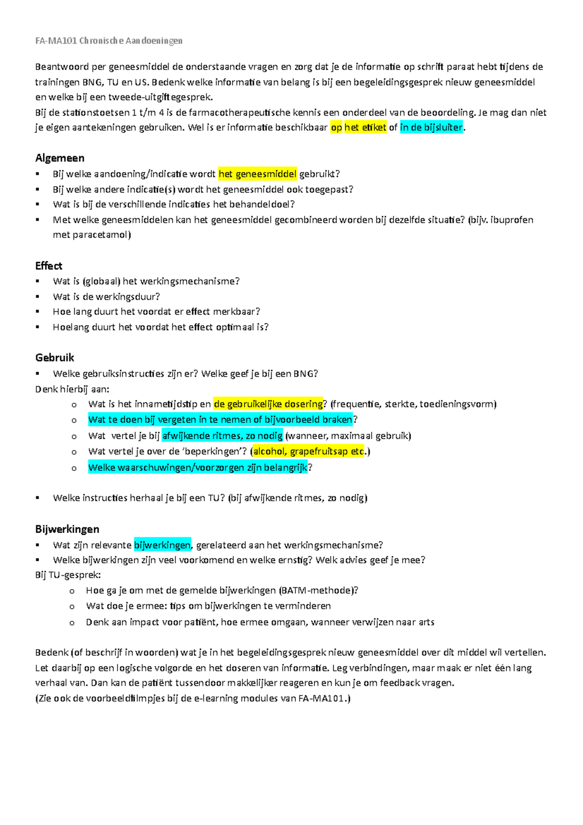 FA-MA101 Geneesmiddel Kennis voor Chronische Aandoeningen Training ...