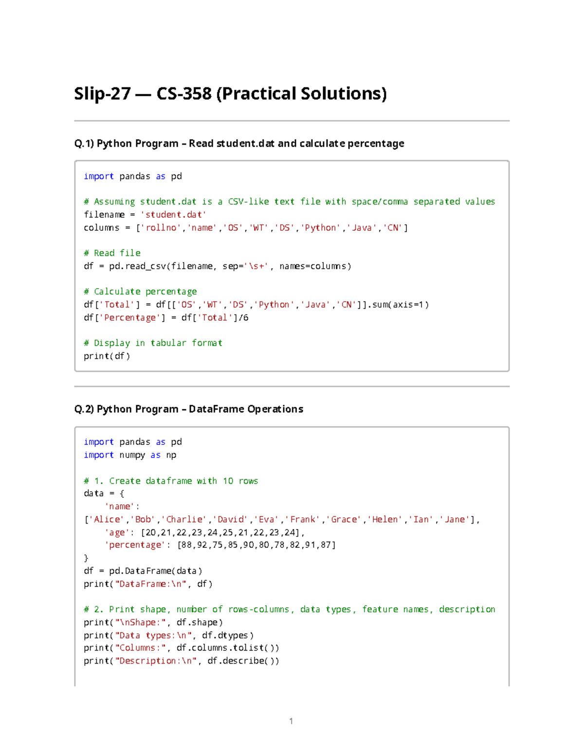 Html slip 28 - practical slips - Slip-27 — CS-358 (Practical Solutions) Q) Python Program – Read ...